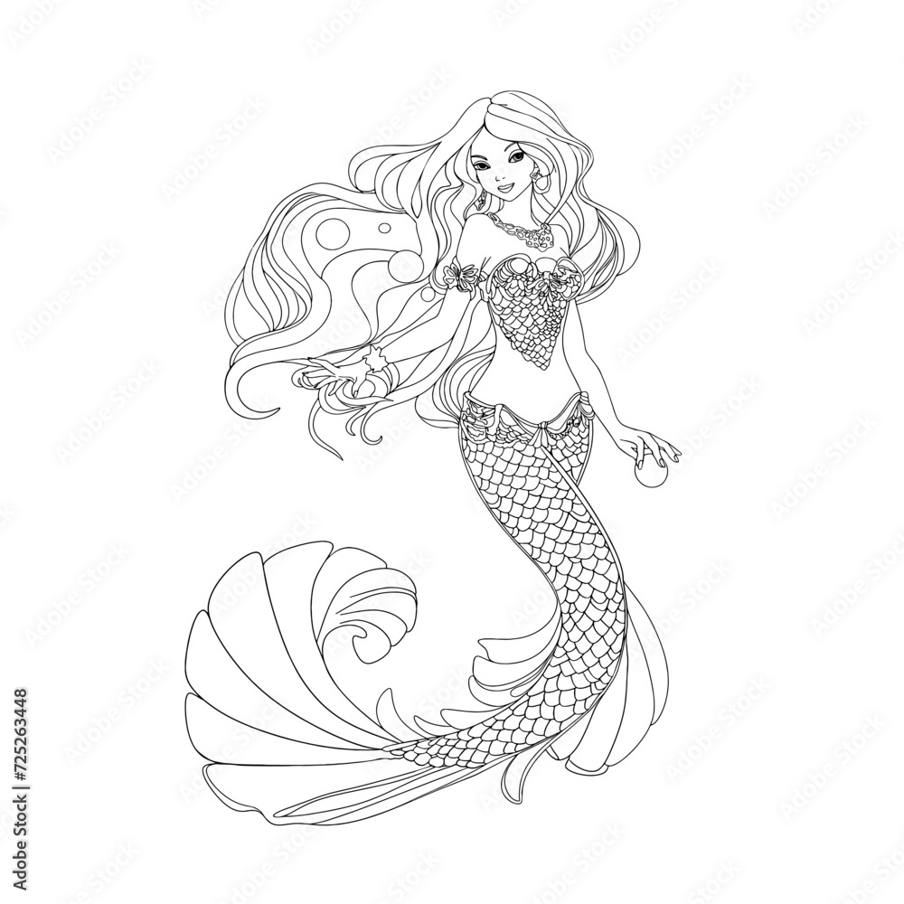 Mermaid hand drawn vector. Cute mermaid isolated on white background ...