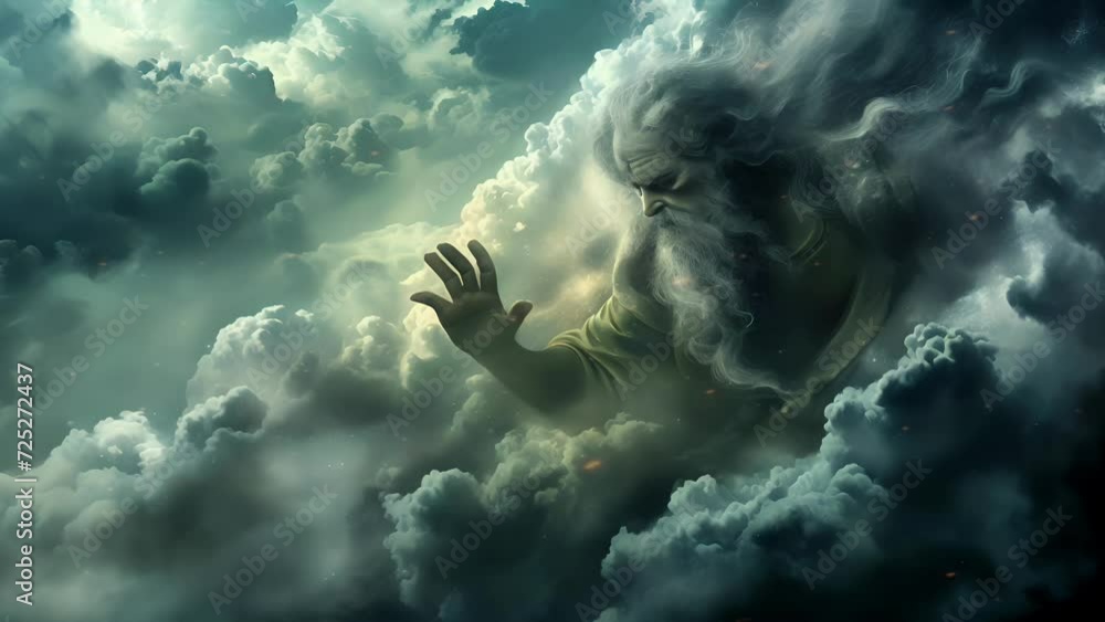 Ethereal digital artwork of an ancient, bearded deity figure among ...