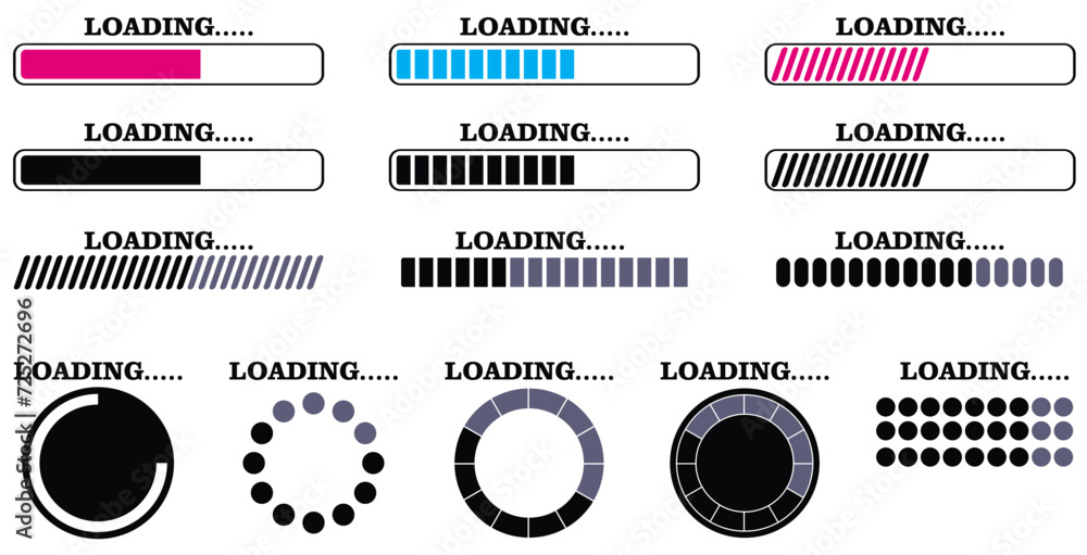 Load indicator. Loading status bar, Round Buffer download Progress and ... Load indicator. Loading status bar, Round Buffer download Progress and ...