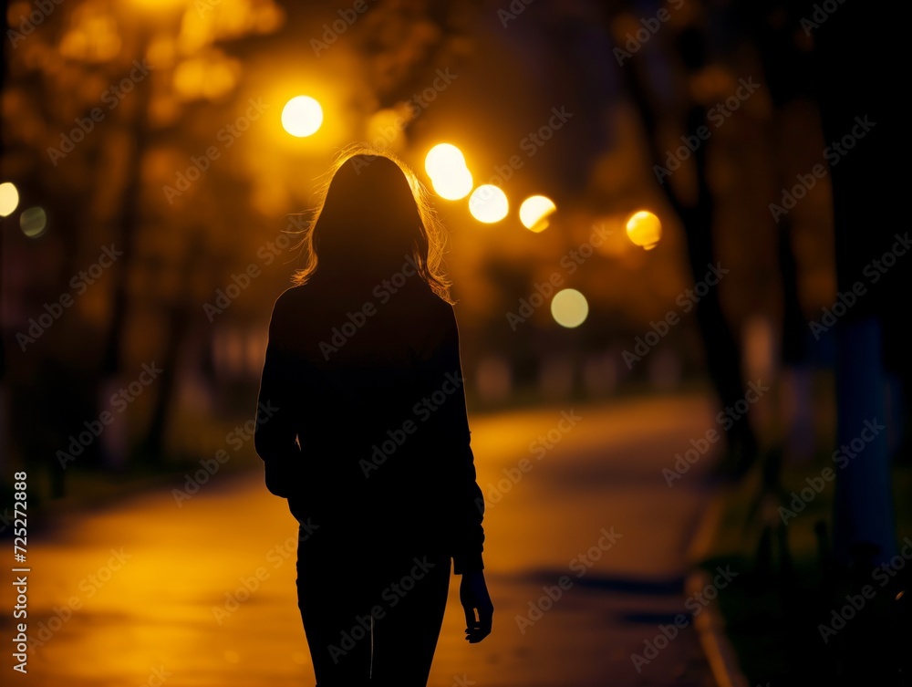 Woman walking alone at night. Fear of stalkers, crime, and other bad ...