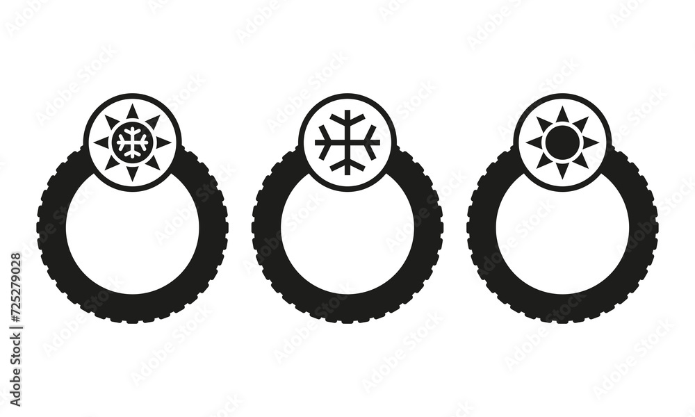 Vecteur Stock Winter, summer and all-season tire types. Tyres with ...