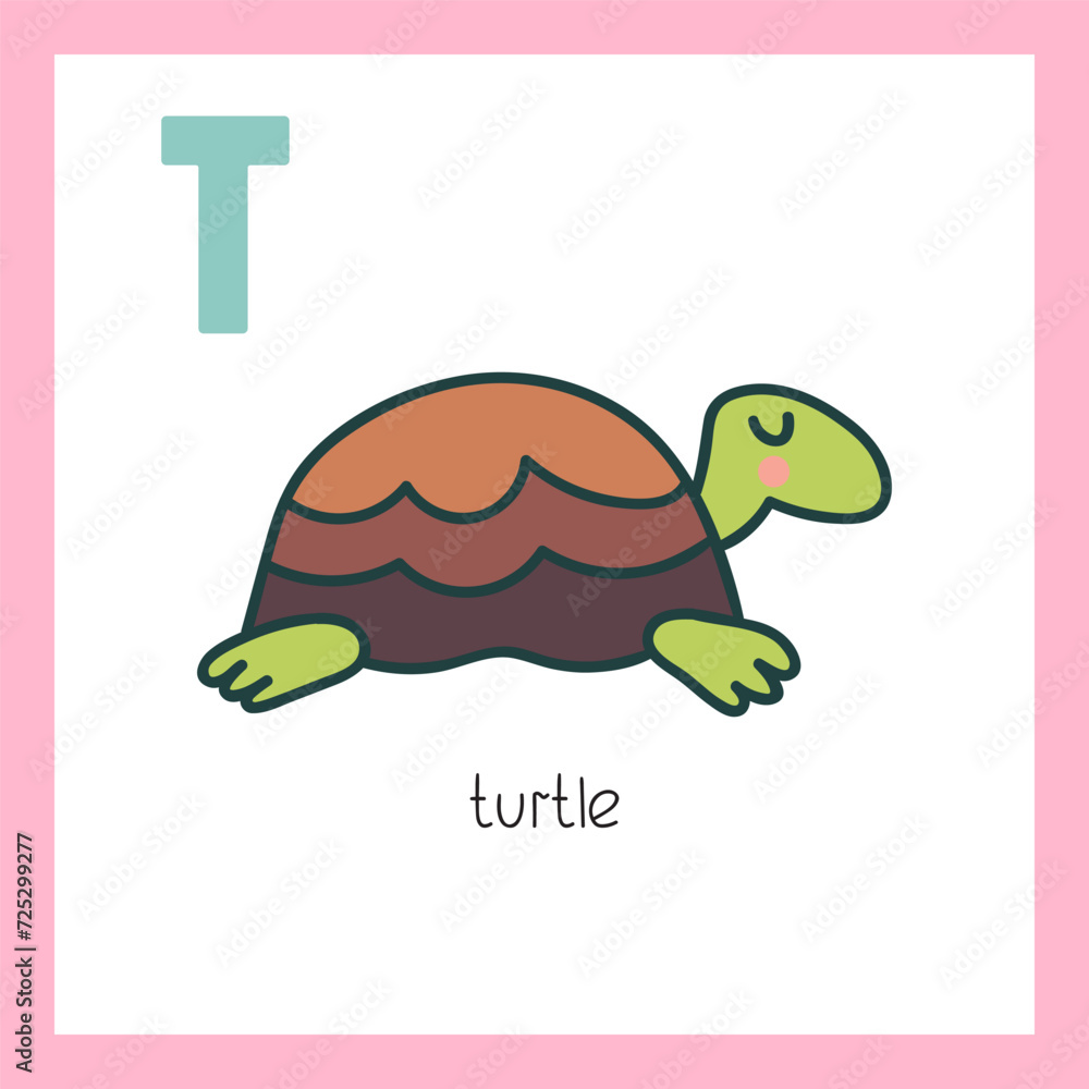 Turtle. Letter T. English alphabet for kids. Vector illustration. Stock ...