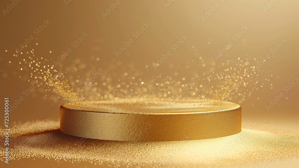Blank gold podium platform or pedestal with gold background for product ...