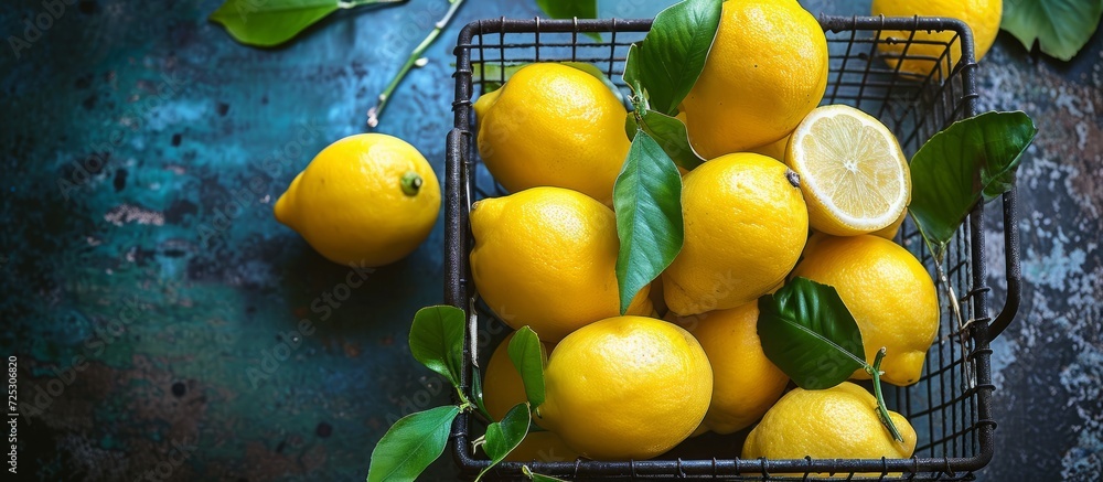 To make a lemon pound cake, arrange whole lemons in a wire basket for a ...