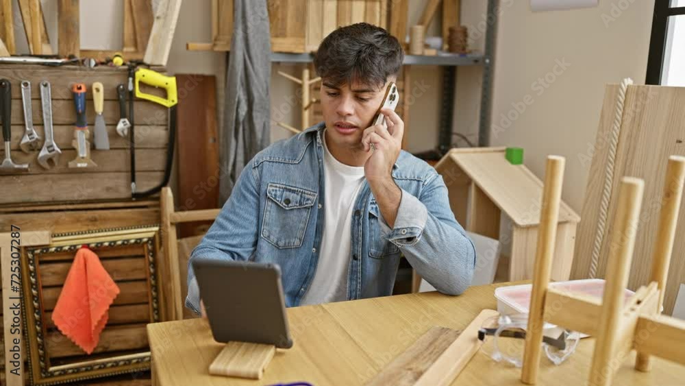 Hardworking young hispanic man, a dedicated builder and carpenter ...