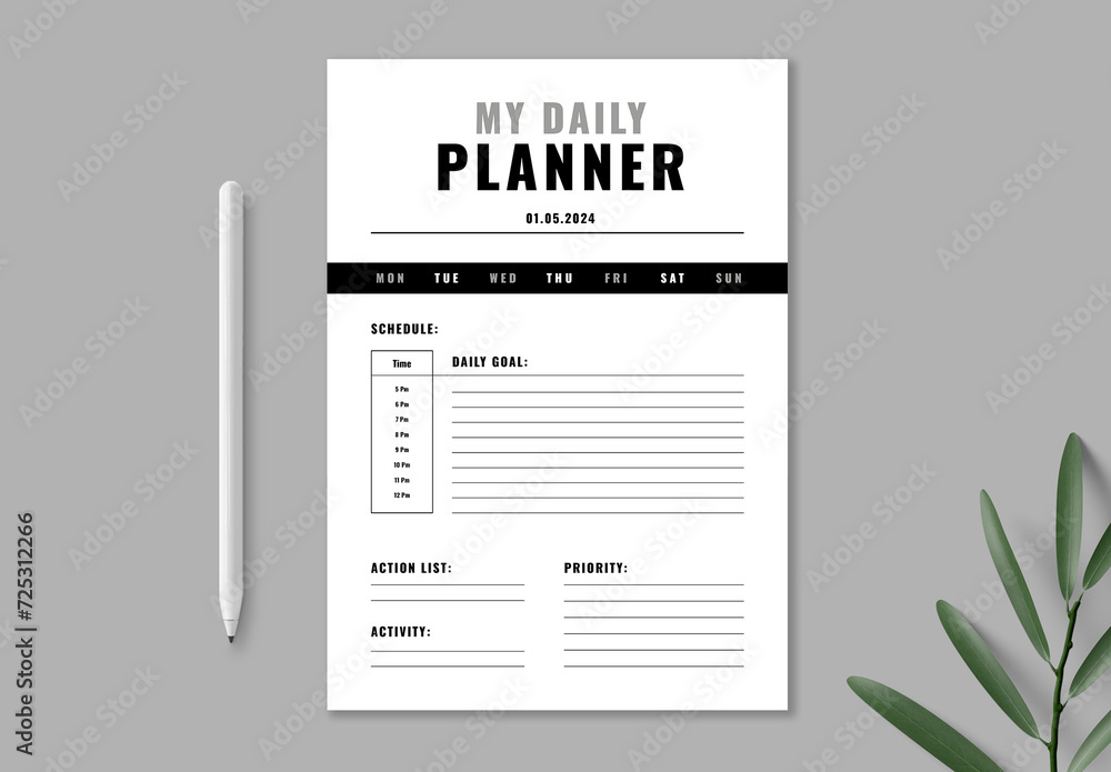 Daily Planner Layout Stock Template | Adobe Stock