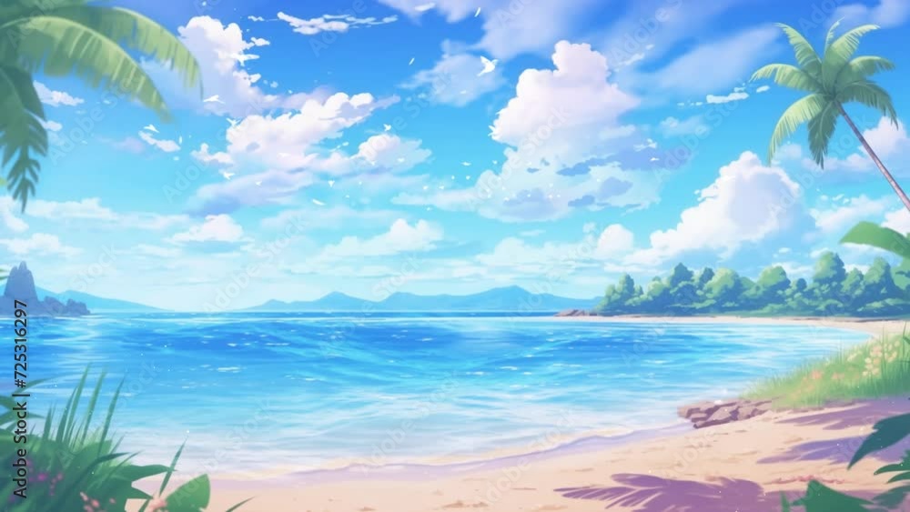 Beautiful summer beach with palm trees and sea. cartoon illustration ...