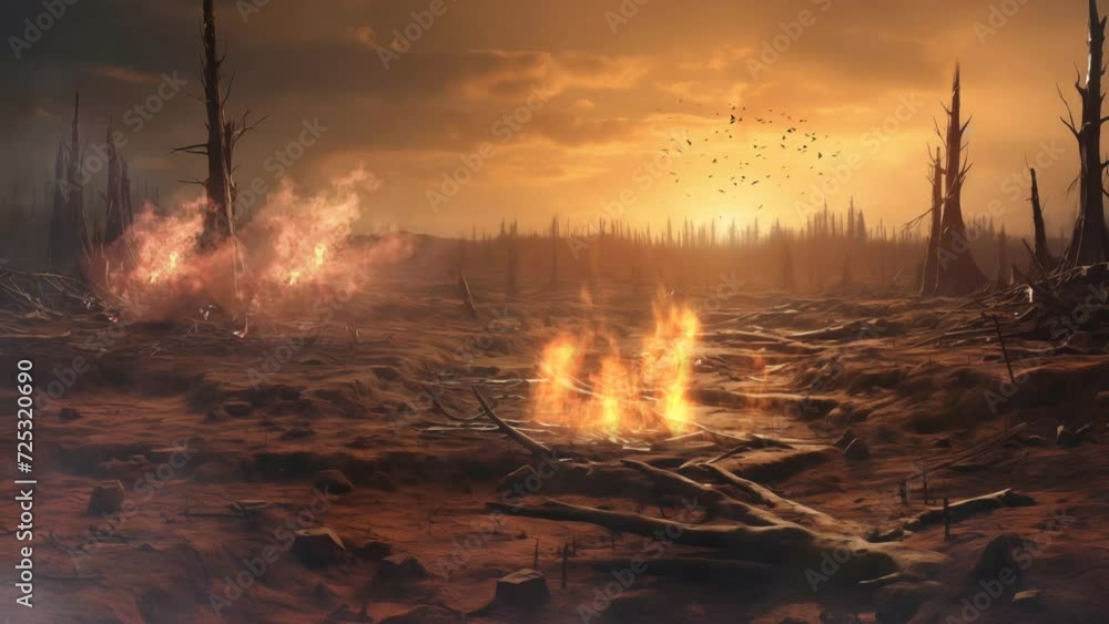 drought and damage and forest fires. Seamless 4k loop animation ...