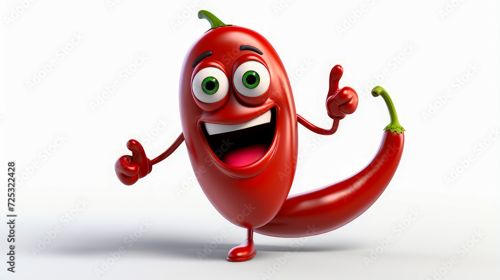 Chili with a cheerful face 3D on a white background. Stock Photo ...