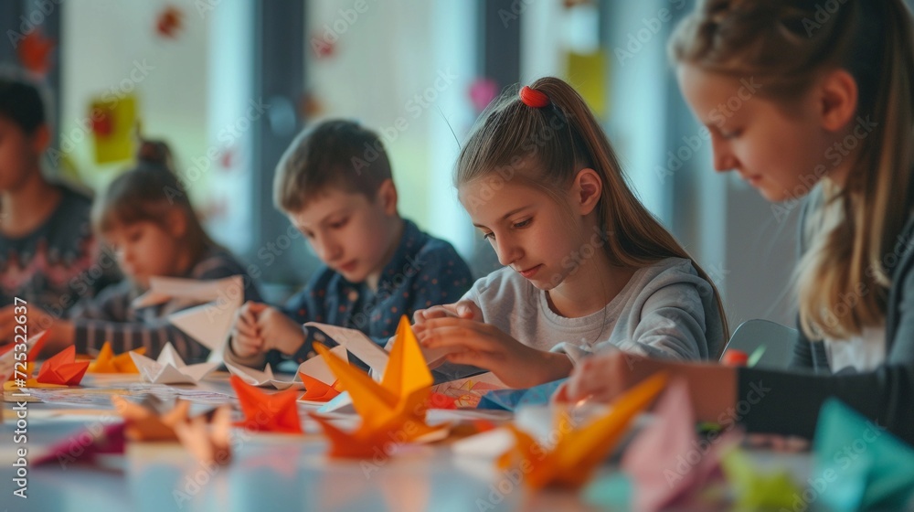 Origami Workshop, people of all ages engaging in an origami workshop ...