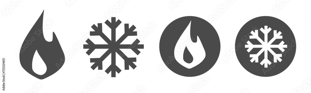 Cold hot icon simple graphic pictogram vector set, snowflake fire heat ...