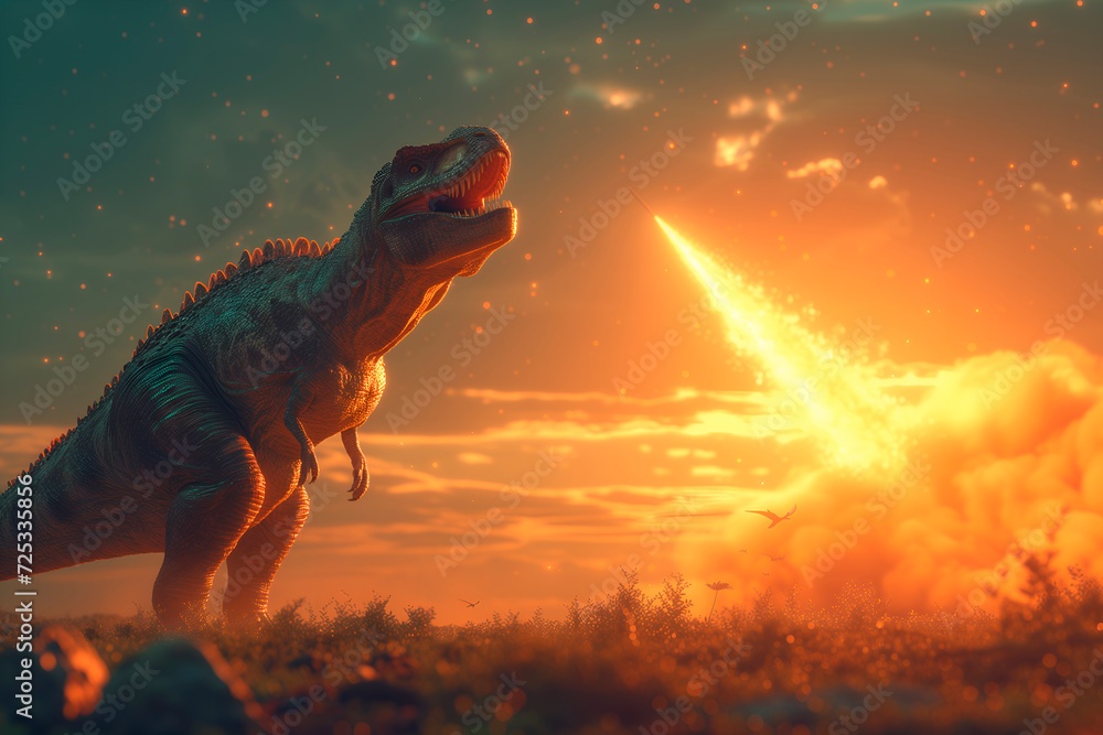 Meteorite hit the Earth 66 million years ago and wiped out the dinosaurs. Ai generated Stock ...
