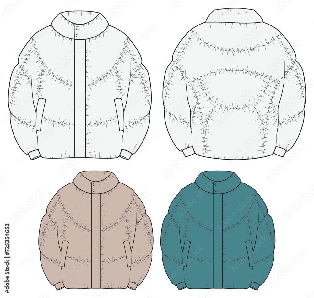 Women's Jacket, Coat, Fashion Flat Sketch Vector Illustration, CAD ...