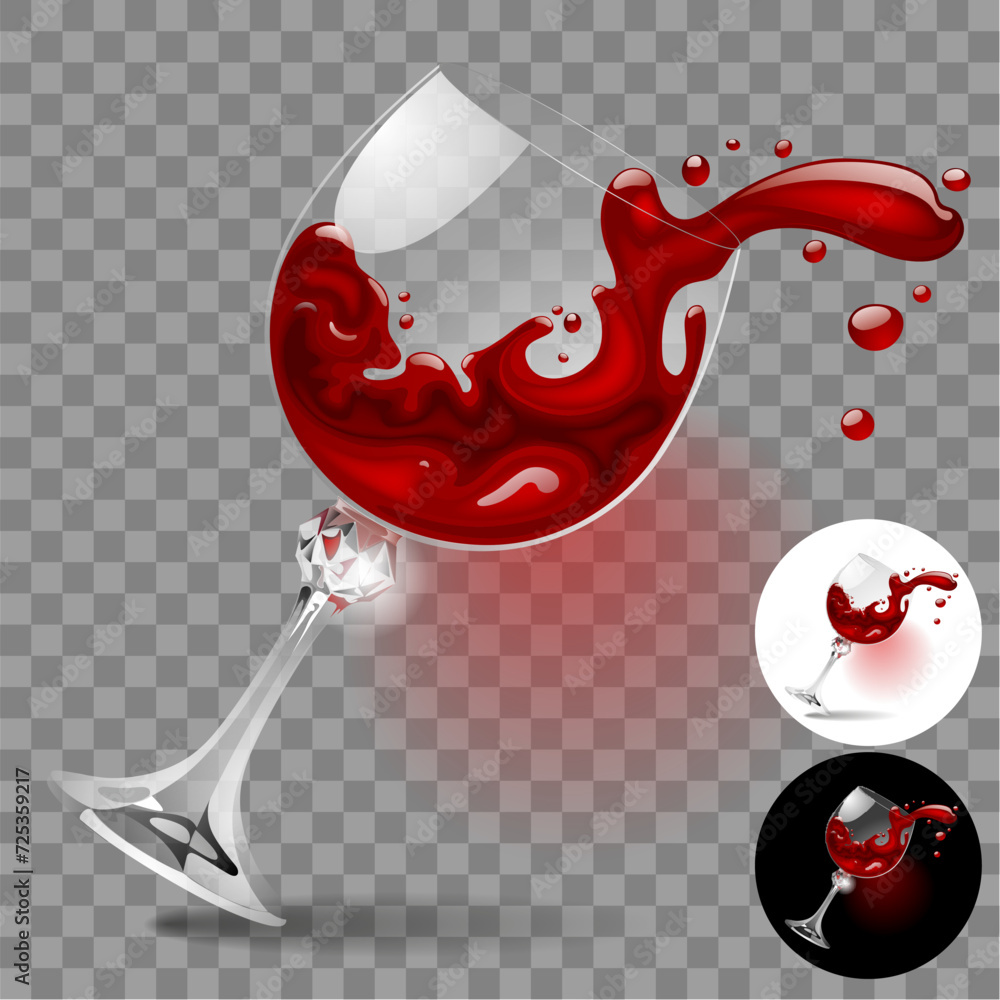 Falling glass with splashed red wine in 3d style with transparent ...