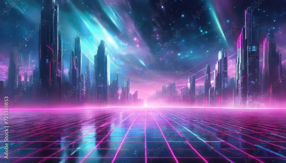 Synthwave vaporwave retrowave cyber background with copy space, laser ...