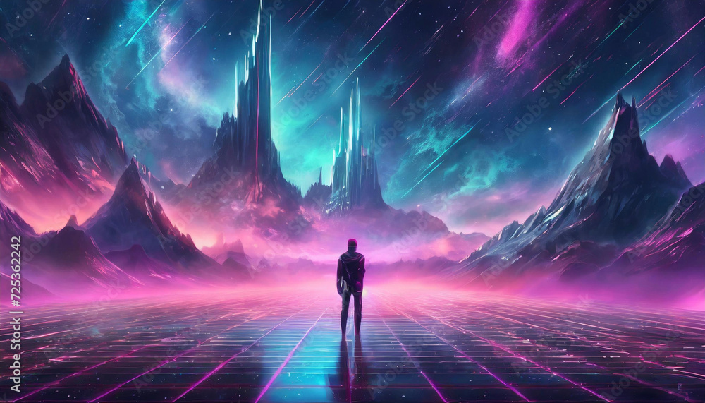 Synthwave vaporwave retrowave cyber background with copy space, laser ...