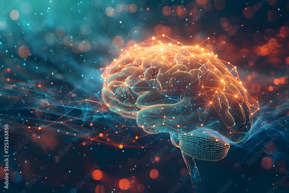 A neural network overlaid on an image of a human brain, showing AI's ...