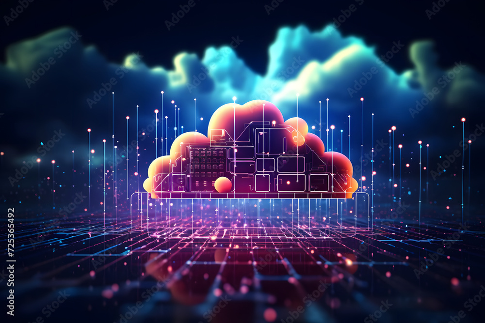 Digital data processing in the virtual cloud abstract background ...