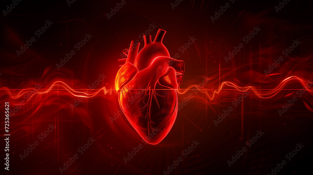 Abstract human heart shape with red cardio pulse line. Creative ...