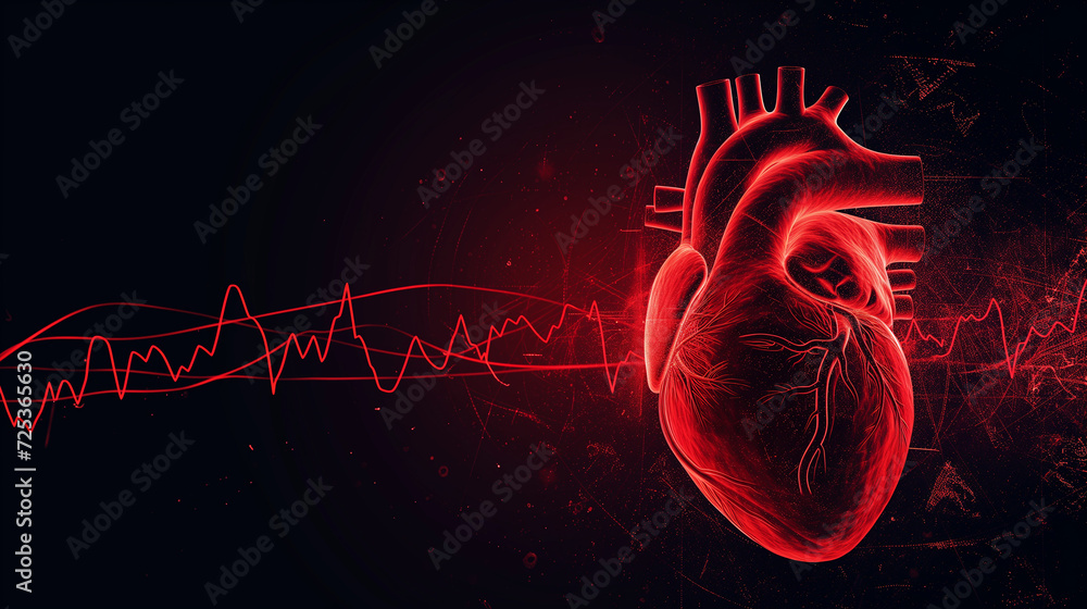 Abstract human heart shape with red cardio pulse line. Creative ...