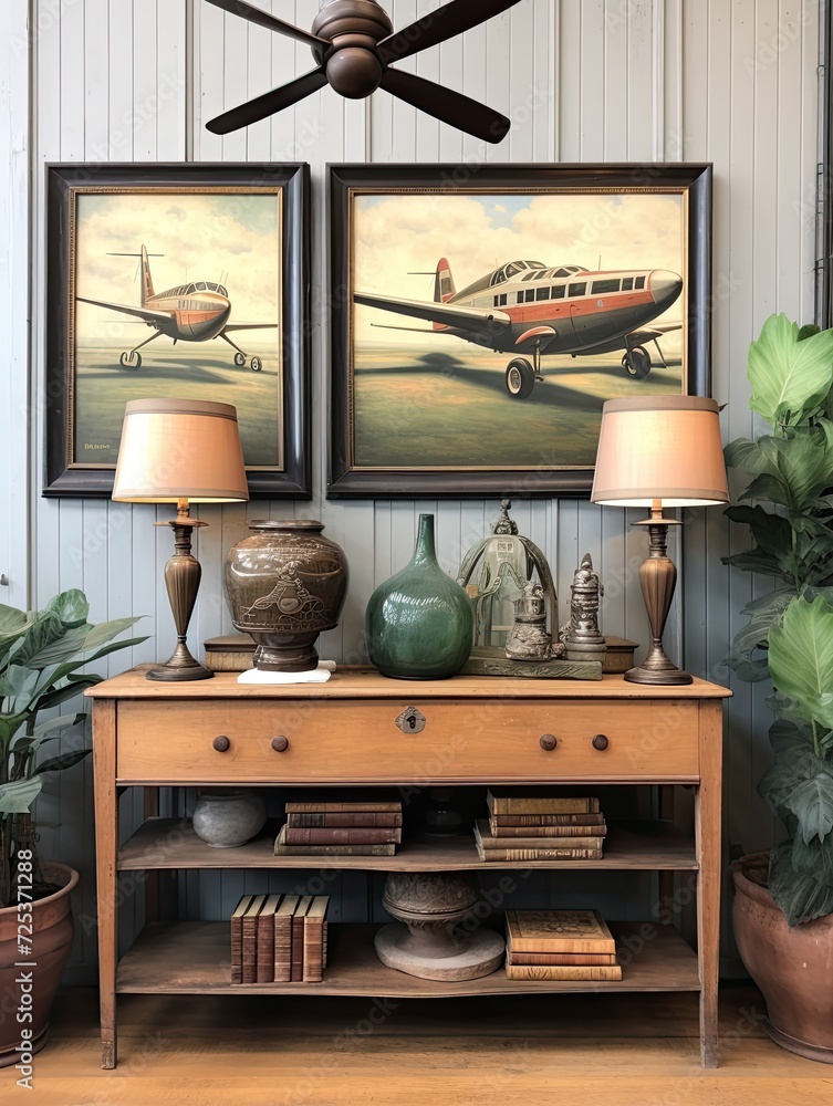Vintage Aviation Prints: Framed Propeller Planes in a Beach Scene - Old ...