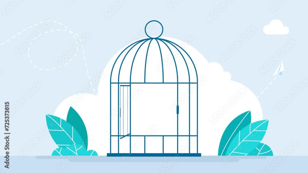 Birdcage with the door locked. Financial Freedom Concept. Businessman ...