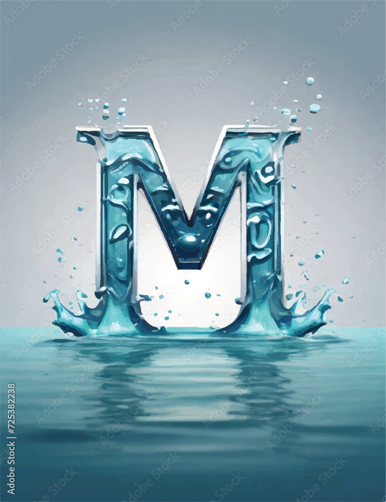 water alphabet letter M water text effect typography vector design ...