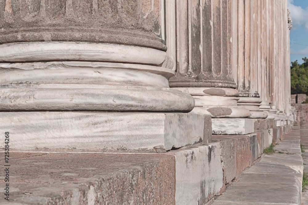 Marble columns with bases. Close up fragment. Corinthian order ...