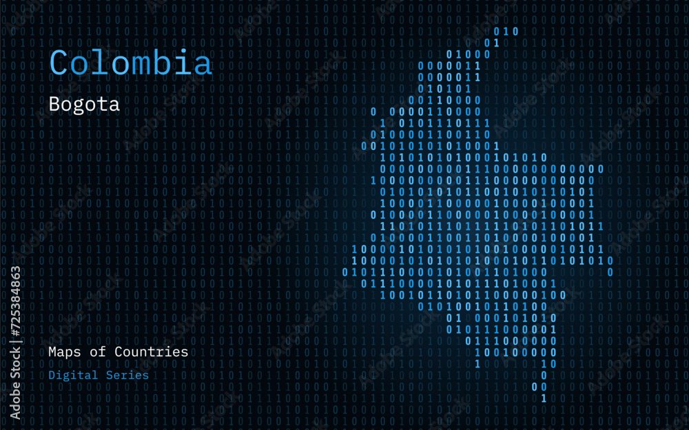 Colombia Map Shown in Binary Code Pattern. TSMC. Green Matrix numbers ...