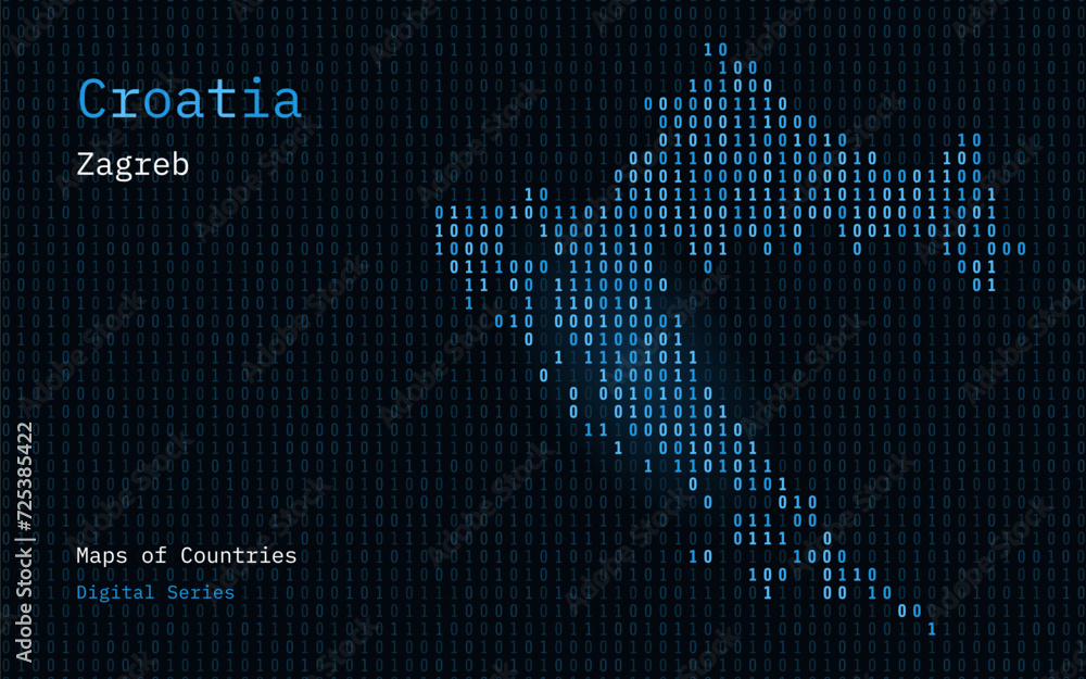Croatia Map Shown in Binary Code Pattern. TSMC. Green Matrix numbers, zero, one. World Countries ...