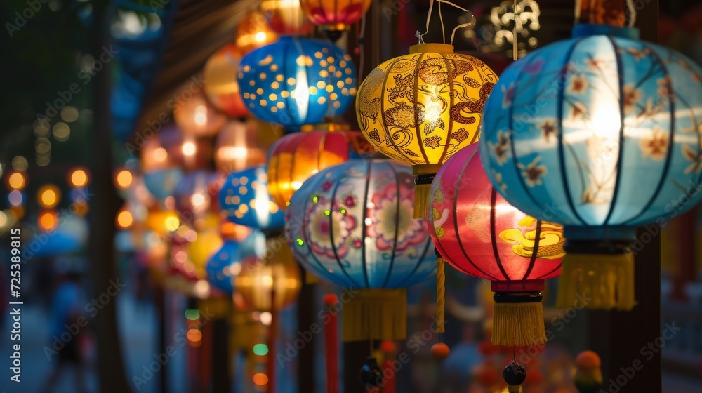 Auspicious lanterns radiate cultural charm, their vibrant hues and ...