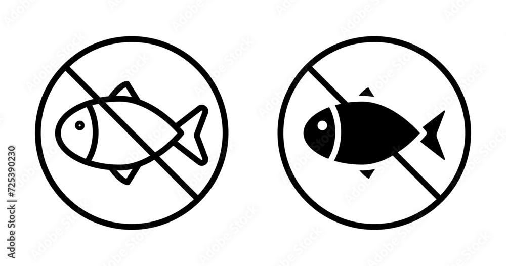 No fish icon set. Ban seafood rounded vector symbol in a black filled ...
