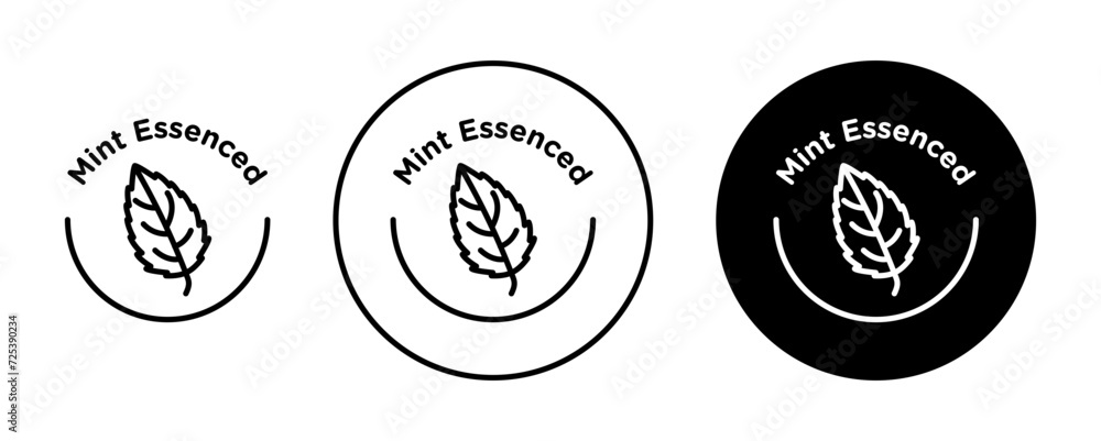Mint essenced icon set. Vegan mint leaf smell vector symbol in a black ...