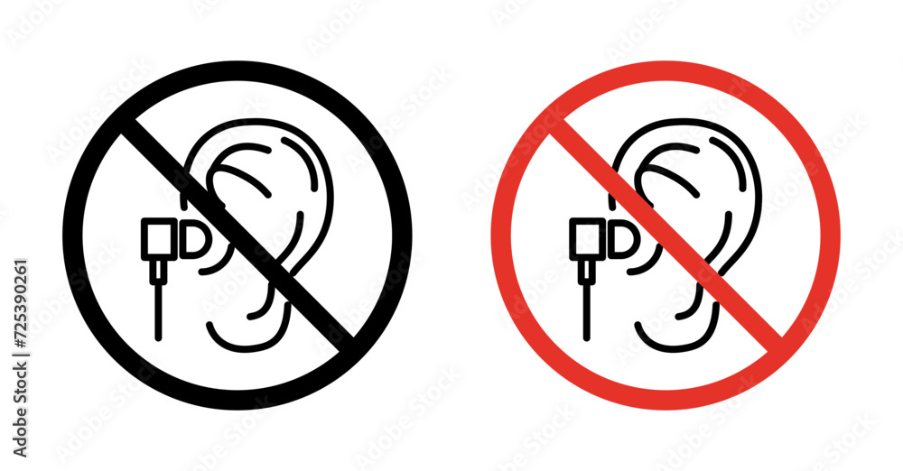 Do not use earphone icon set. Forbidden headphone use vector symbol in ...
