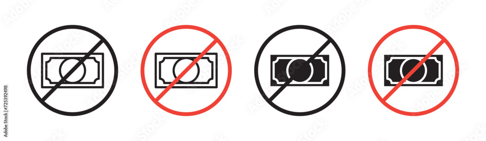 No Money Vector Illustration Set. Financial Charge Prohibition Sign ...