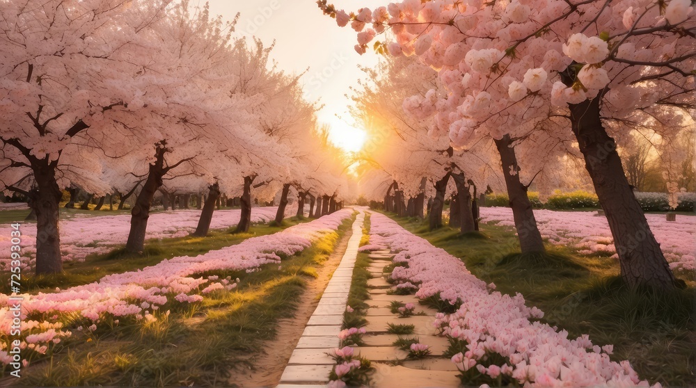 cherry blossom orchard, trees, pathway, photography backdrop, wedding ...