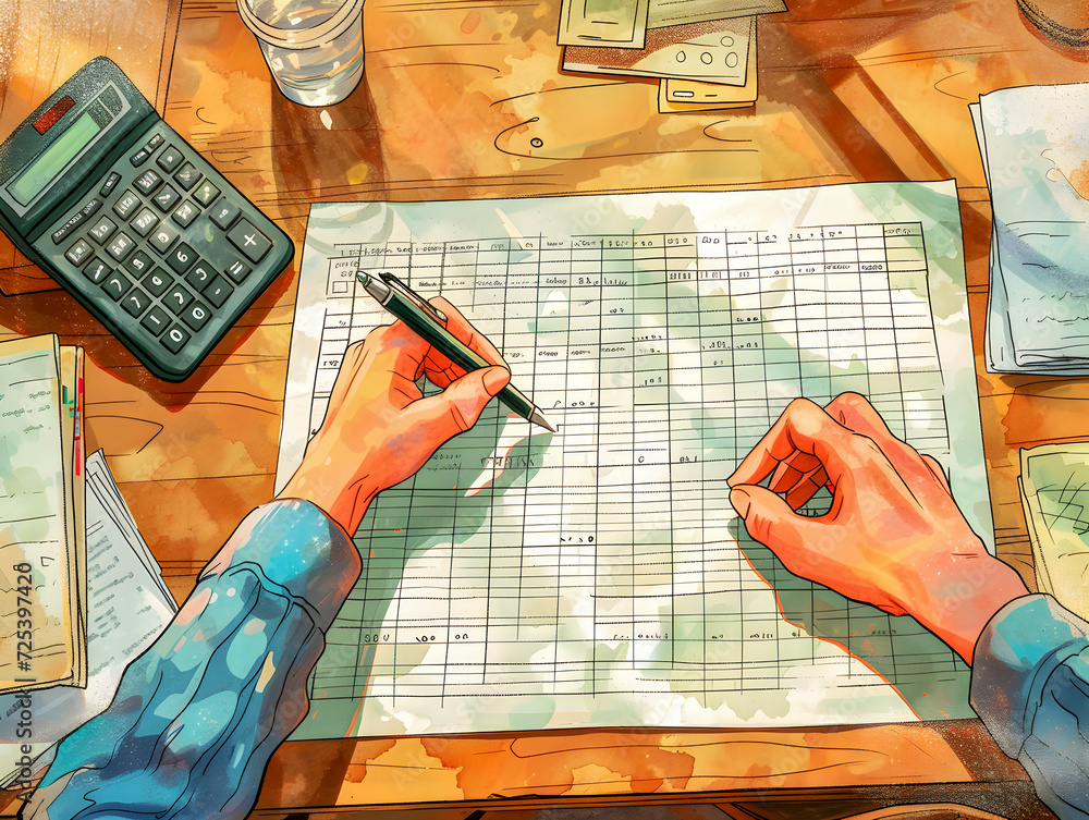 Animated image of hands working on budget planning with a calculator ...