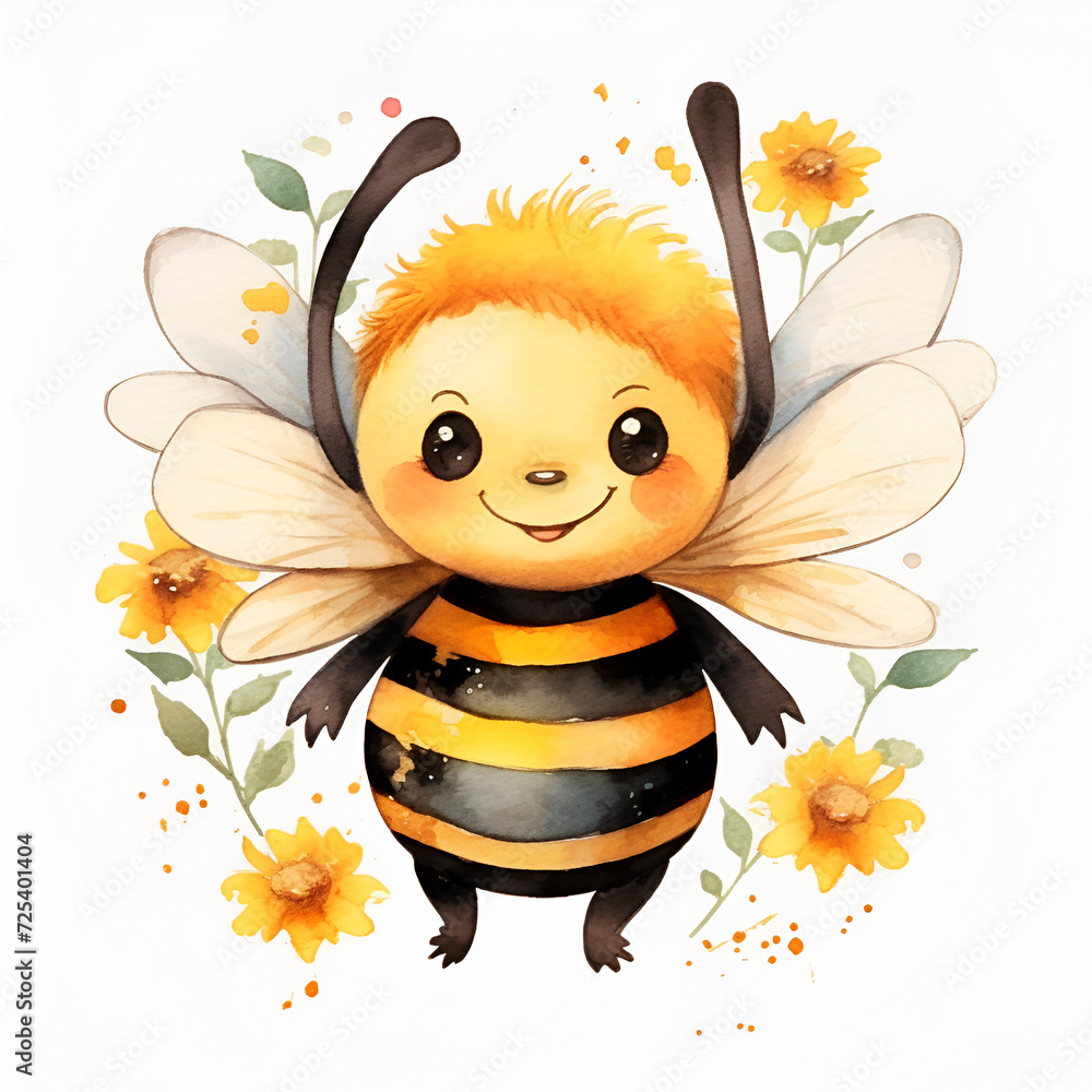 Cute Bee Watercolor Clipart, Ai Generative Stock Illustration | Adobe Stock