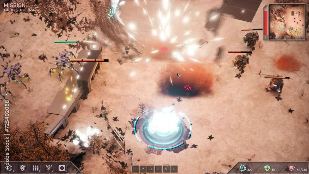 Futuristic battle action in the competitive computer game. Attacking ...