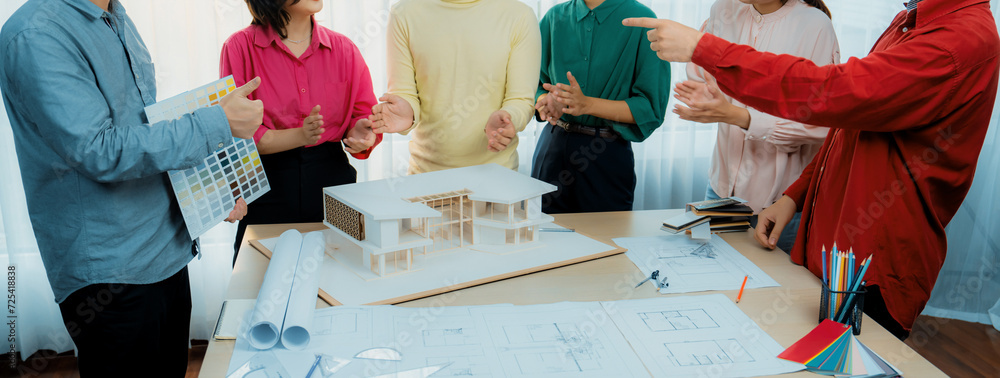 Professional interior designer team clapping hand to celebrate their ...