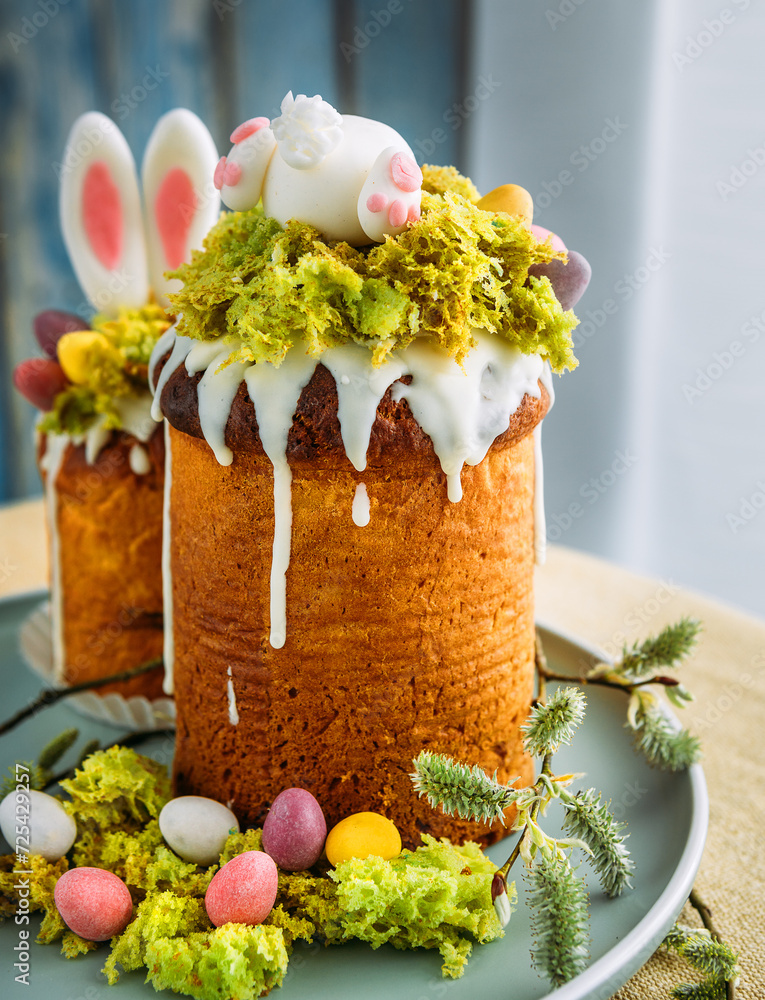 Paska - the Easter Eve sweet bread with icing decorated with eatable ...