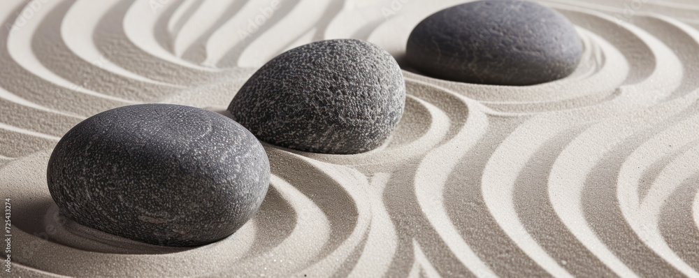 Zen Stones with lines in the sand spa therapy concept of harmony of ...