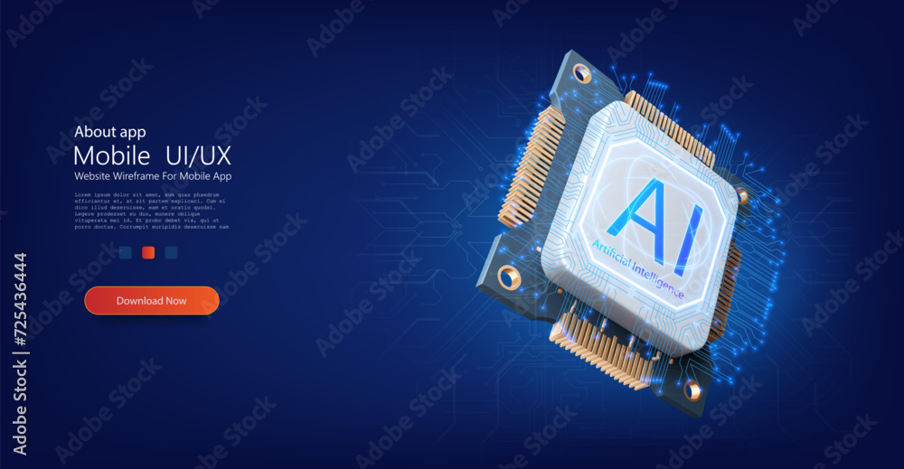 AI Processor Chipset Concept Illustration on Blue Circuit Background ...