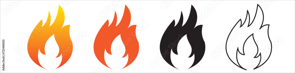 Flames icons. Flame silhouettes isolated in white background. Black ...