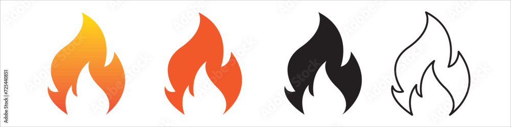 Flames icons. Flame silhouettes isolated in white background. Black ...