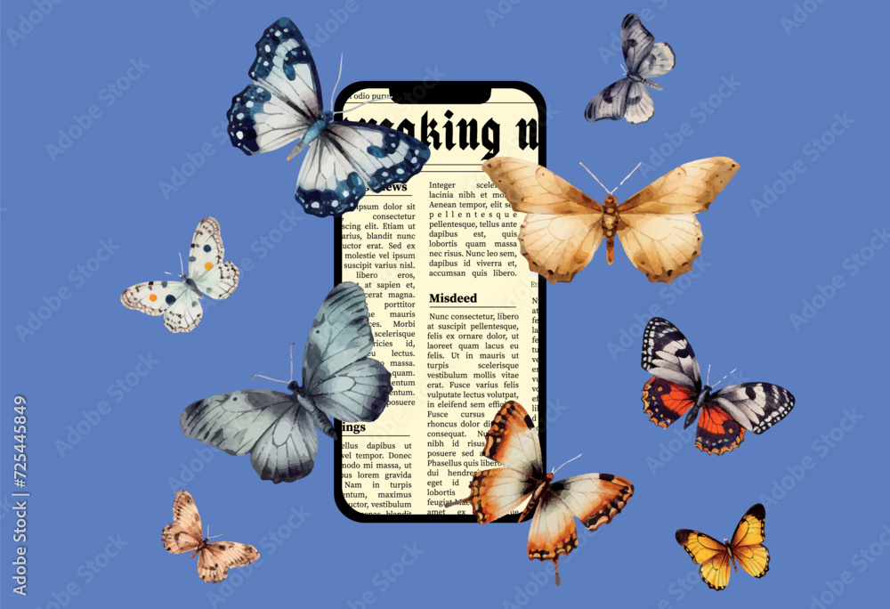 Trendy vintage collage. Modern smartphone on screen with retro ...