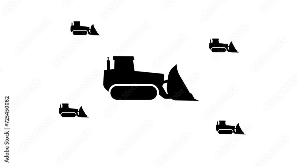Zoom in and out animation the bulldozer symbol. Large black symbol in ...
