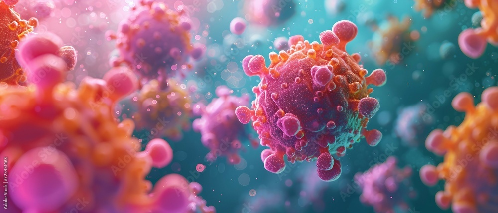 Mumps Virus and Swollen Gland, Abstract Macro Illustration with ...