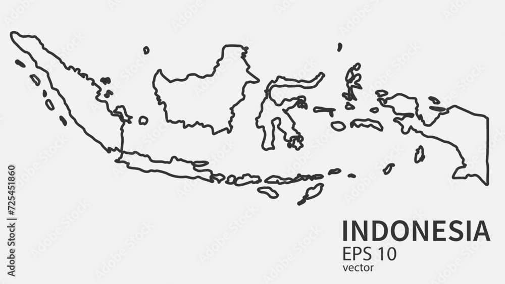 Vector line map of Indonesia. Vector design isolated on white ...