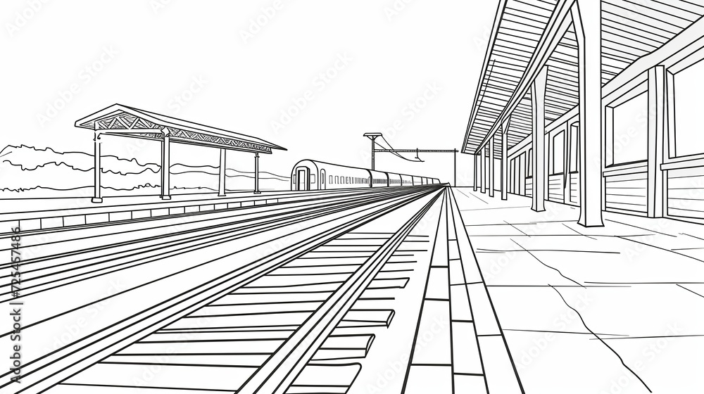 Continuous line drawing of railroad track line vector icon of a train ...